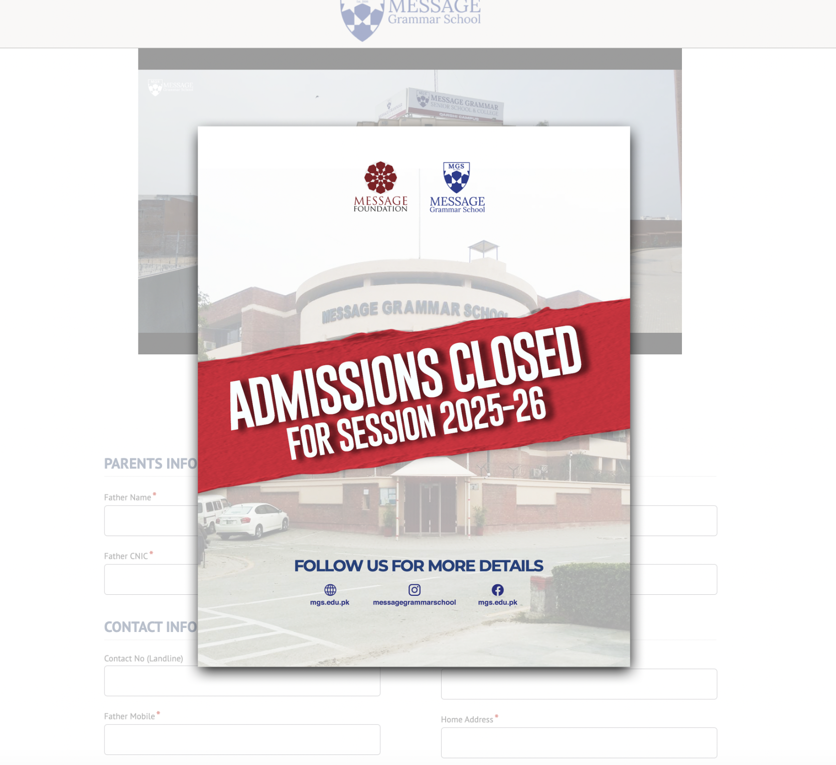 Message Grammar School | Student Registration